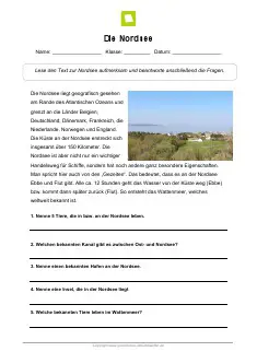 Arbeitsblatt Nordsee