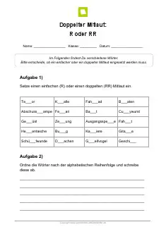Arbeitsblatt: Einfacher oder doppelter Mitlaut (R oder RR)