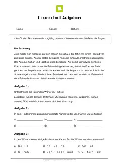 Arbeitsblatt: Lesetext mit Aufgaben