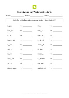 Arbeitsblatt: Schreibweise Wörter mit i oder ie