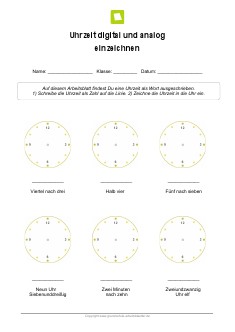 Uhrzeit digital und analog einzeichnen