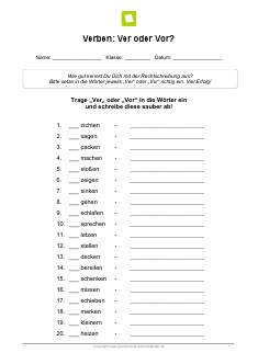Arbeitsblatt: Verben: Ver oder Vor?