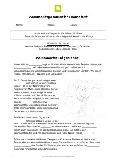 Arbeitsblatt: Weihnachtsgeschichte Lückentext